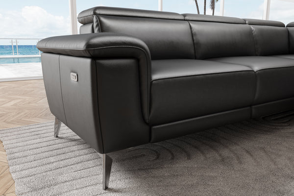 Pista Black Leather Reclining Sectional Sofa | Modern Luxury
