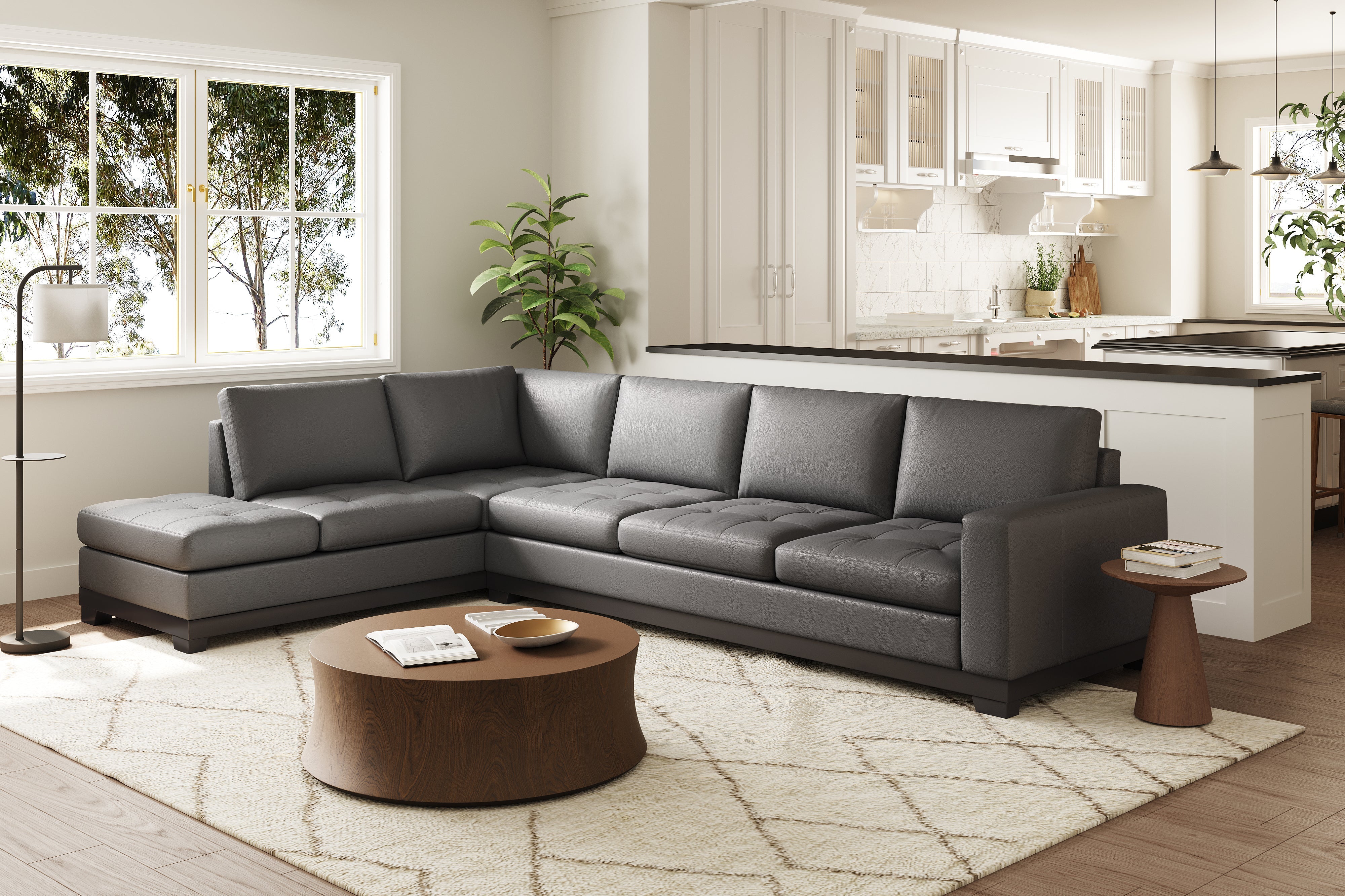 Valencia Aine Top Grain Leather Four Seats with Left Chaise Sofa Char