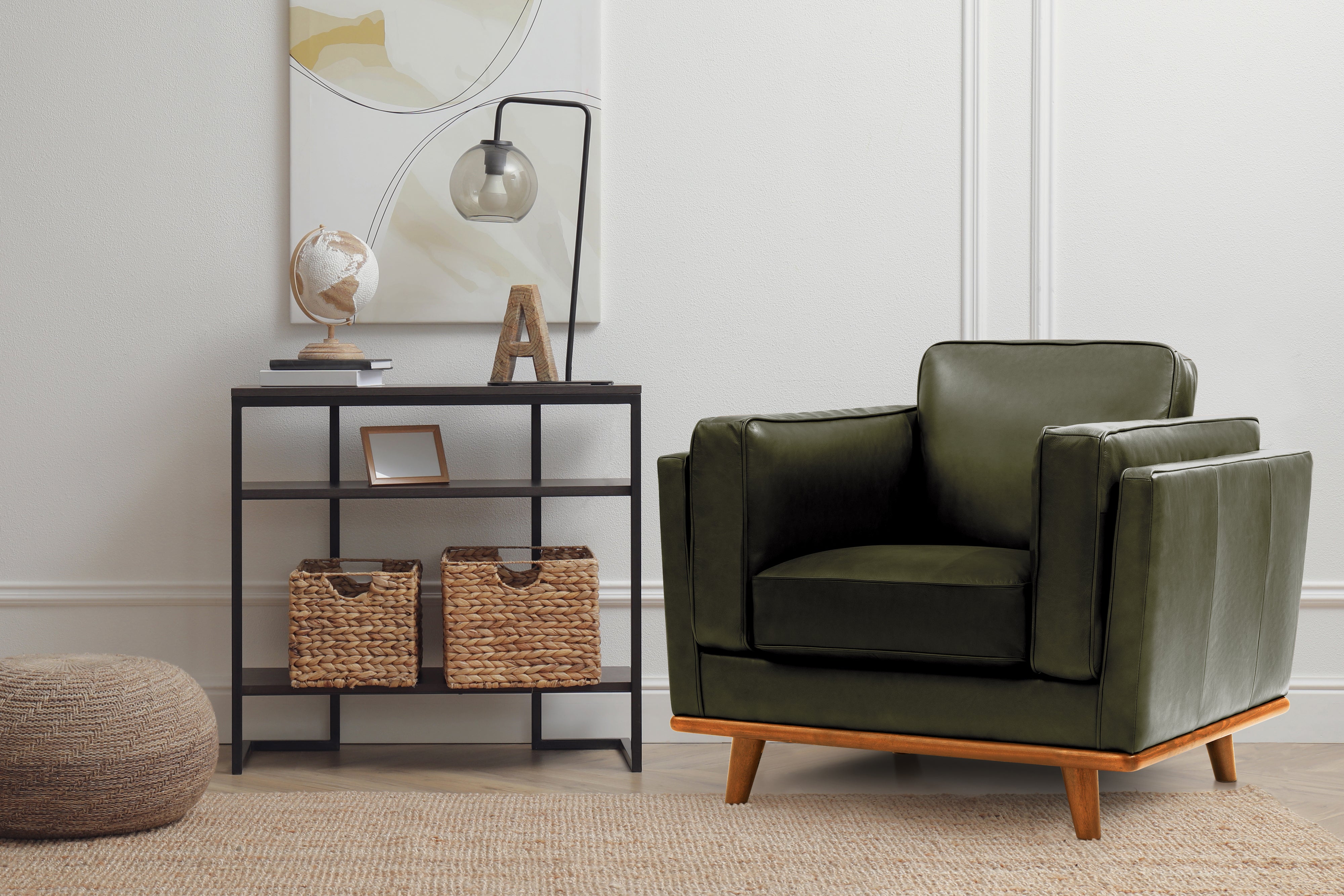 Green leather accent chair store