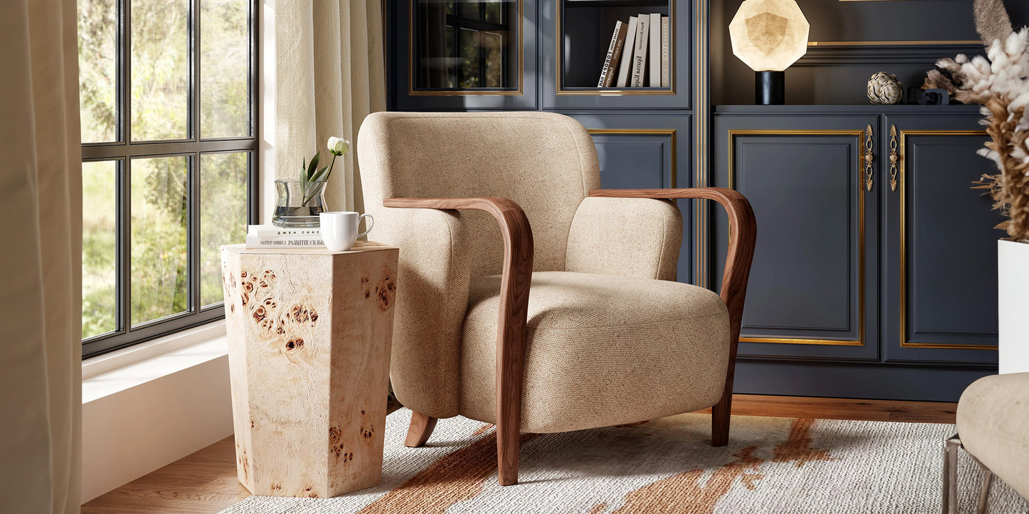 Emma Fabric & Wood Accent Chair | Plush Comfort | Valencia