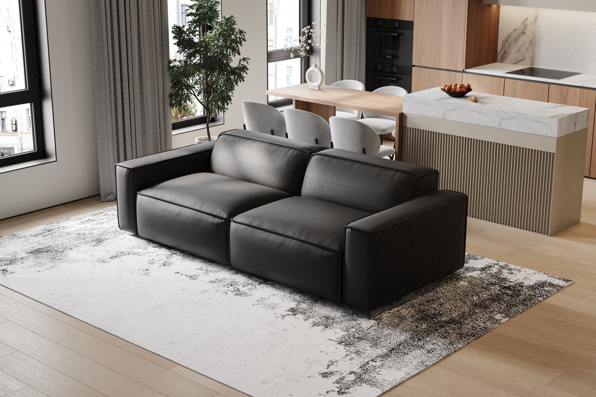 Nathan Aniline Brown Leather Upholstered Living Room Sofa