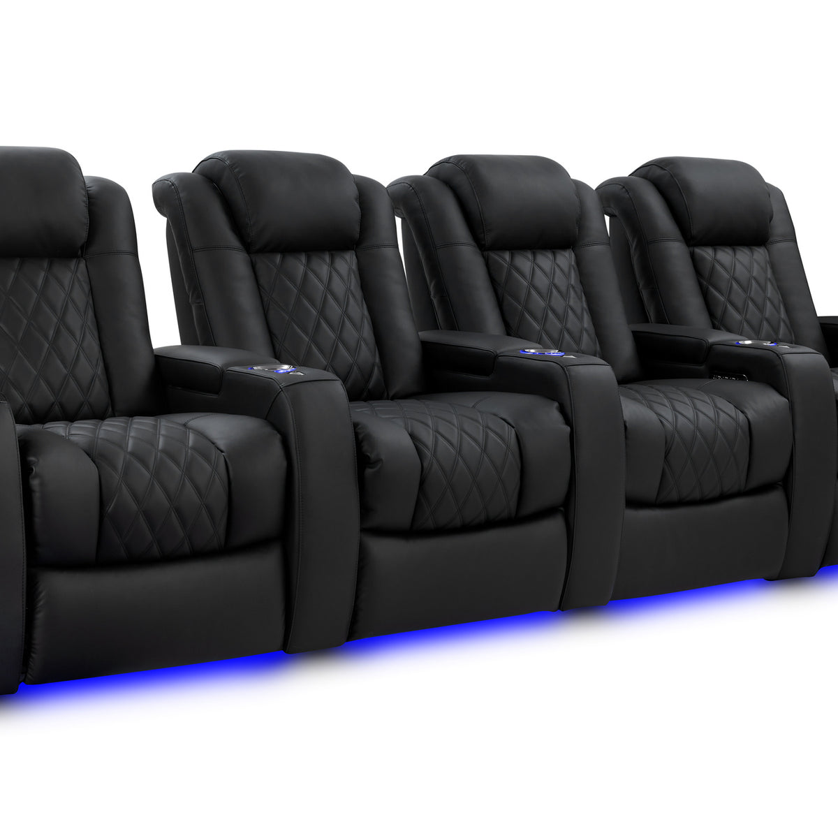 Tuscany Luxury Leather Home Theater Seating Row of 4, Onyx