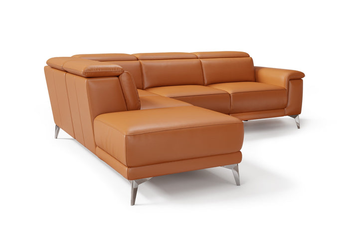 Valencia Pista Cognac Leather Reclining Sectional Sofa | Left Chaise
