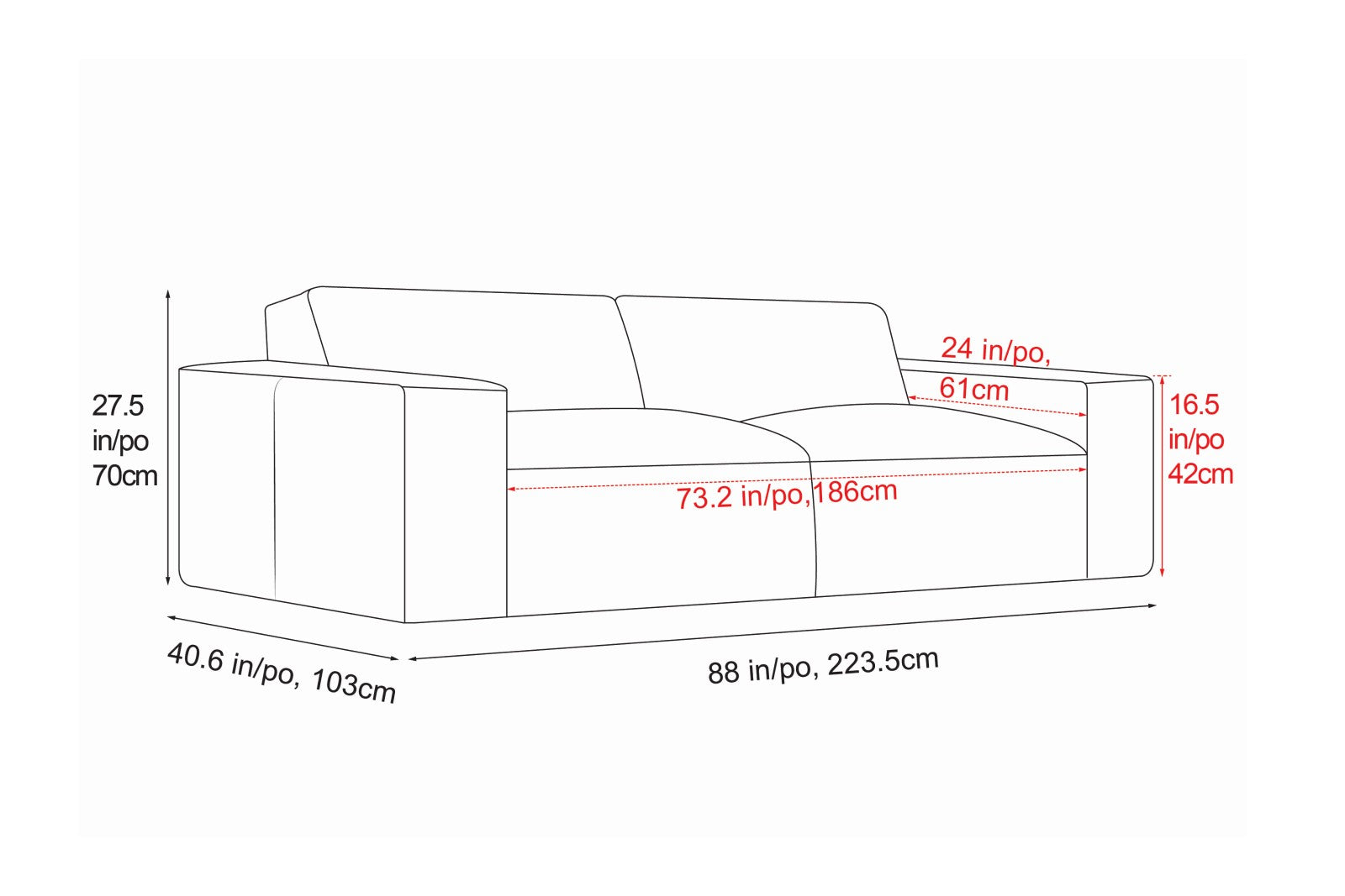 70cm deep sofa store